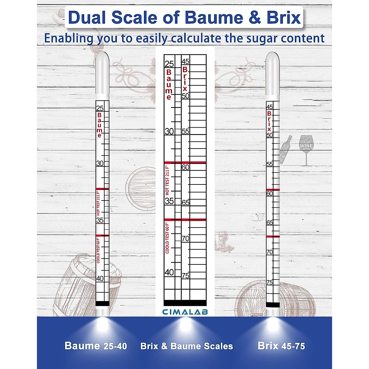 Cimalab Maple Syrup Hydrometer, Accurate Hydrometer for Maple Syrup Making, Hydrometer Maple Syrup Supplies with Brix & Baume Scales, Syrup Hydrometer for Measure Sugar Content in The Syrup Sap