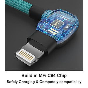 USB C to Lightning Cable 6ft [Apple MFi Certified] Fast Charging 90 Degree iPhone Charger to Type C Cable Compatible with iPhone 13/13Pro/12 Pro Max/11Pro/XS/XR/X/8 Plus/7(Green)