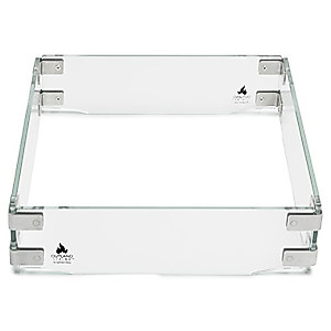 Outland Fire Table Tempered Glass Wind Guard Fence for 36-Inch Square Series 410 Outdoor Propane Fire Pit Tables, 17-Inch Square x 4.5-Inch Height – Thick 5/16-Inch Safety Barrier Clear
