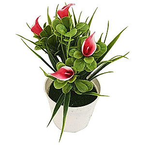 litymitzromq Artificial Flowers Outdoor Plants, 1Pc Potted Artificial Flower Bonsai for Home Desk Patio Yard Garden Stage Office Wedding Restaurant Party Cafe Shop Decoration Gift Red