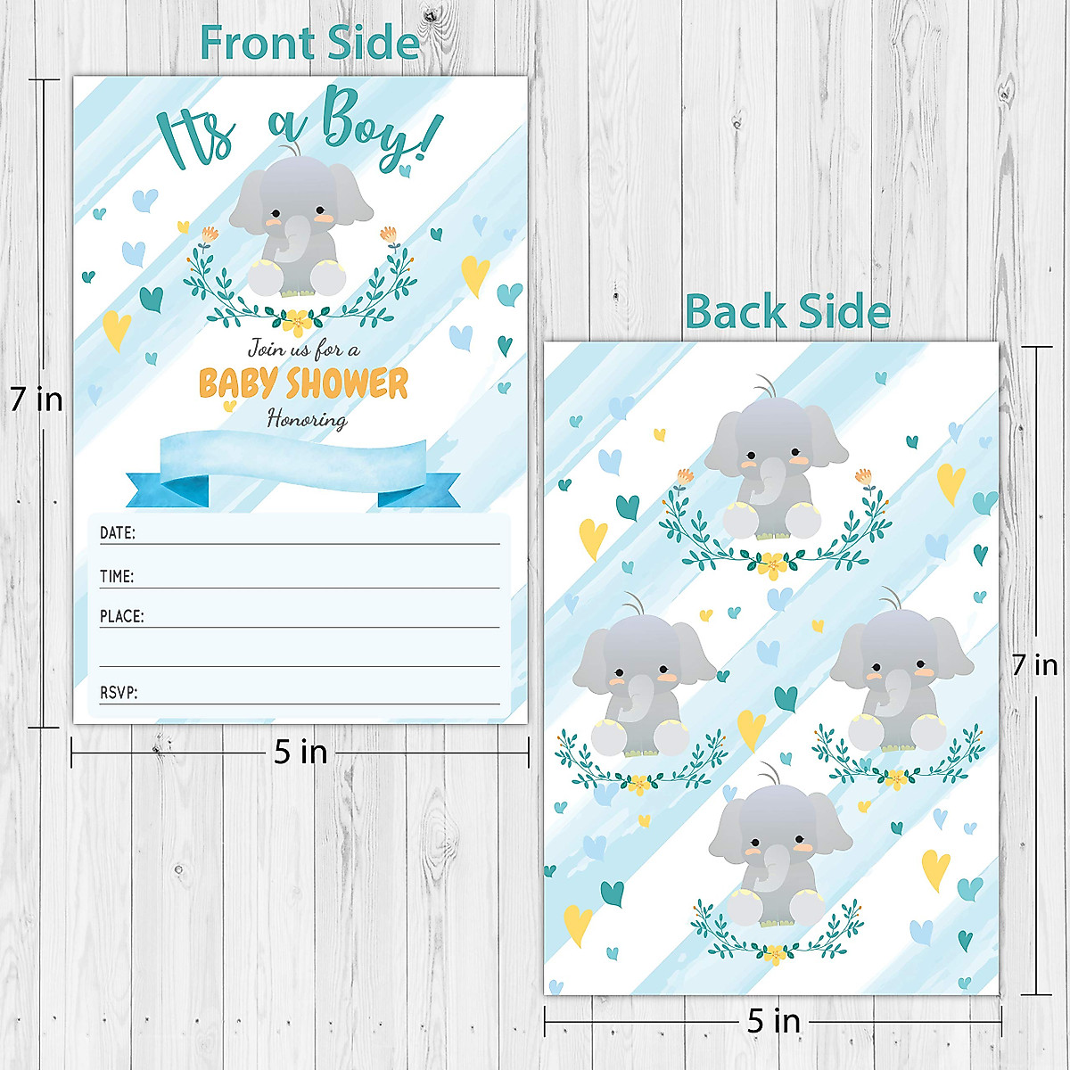 Avamie 20 Pack It's A Boy Blue Elephant Baby Shower Invitations with Envelopes and Stickers, Baby Shower Invitations For Boys