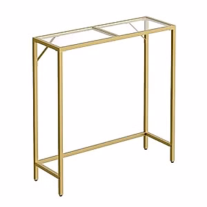 MAHANCRIS Slim Console Table, 27" Narrow Behind Sofa Table, Tempered Glass Entryway Table with Metal Frame, Adjustable Feet, Industrial Style, for Entrance, Living Room, Hallway, Glod CTJ68B01