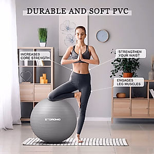 STOROMO Exercise Ball,Yoga Ball(with Exercise Tutorial)，Extra Thick Non-Slip,Holds 2500 lbs, Workout Ball for Pregnancy Birthing and Balance Stability (Silver, 45cm/17.7in)