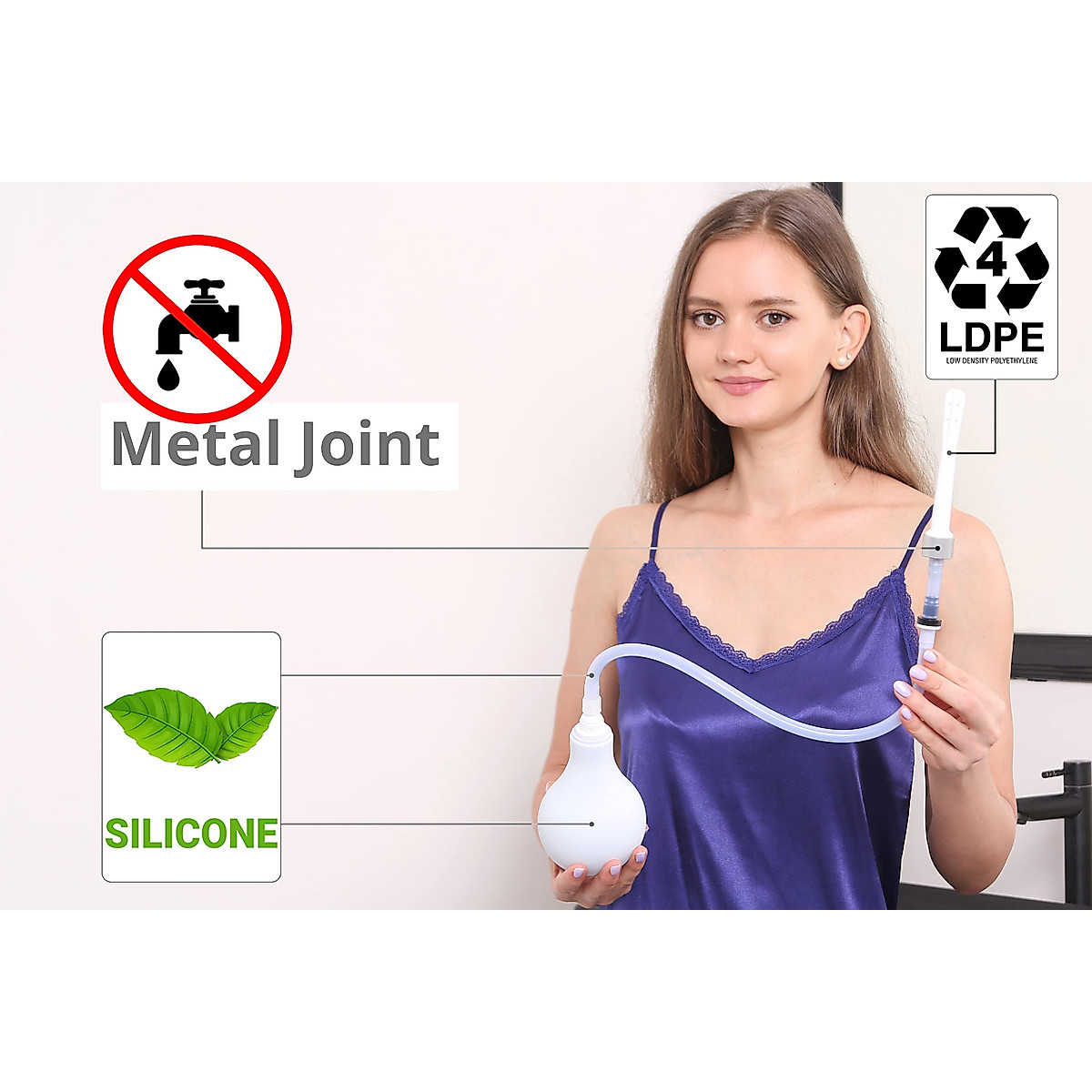 RVDKBULB Natural Vaginal Cleansing System with 3 One-Way Valves - Vaginal Douche for Women, 18 inches Long Hose, Free of PVC & Phthalates & BPAs, 12 Fl Oz, White