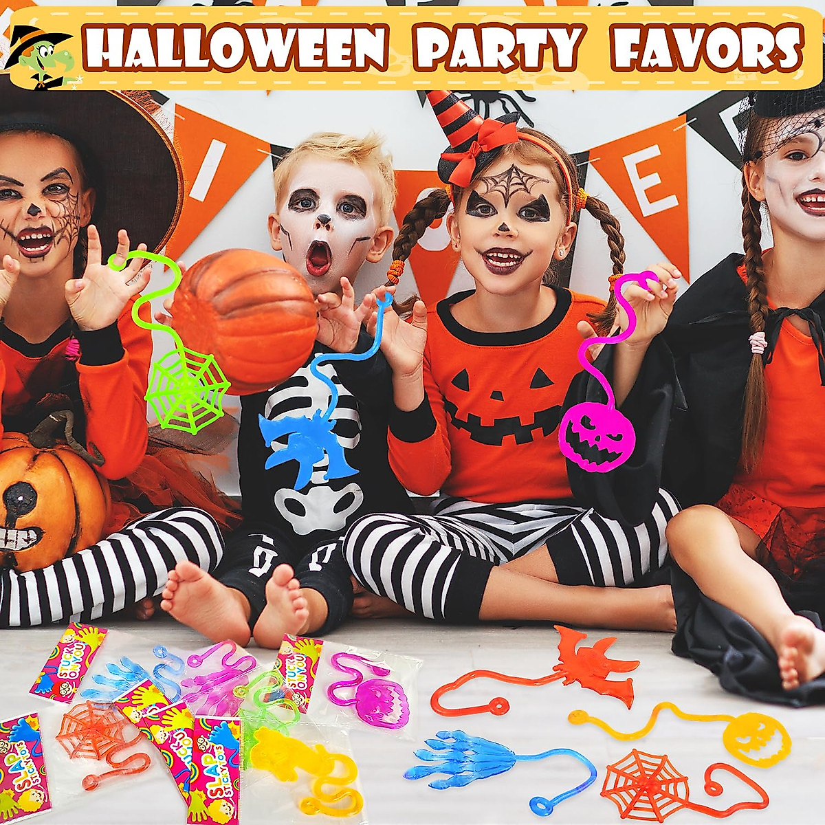 Halloween Treats Non Candy Bulk for Kids, Sticky Hands Party Favors Supplies for Toddlers-100 Pack,Halloween Birthday Basket Goodie bag Stuffer Fillers,Bulk Classroom Prizes Toys Gifts for Boys Girls