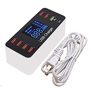 Multi USB 8-Port Smart Fast Desktop Hub Wall Charger Charging Station Quick Charge 3.0 USB Type C Port With LED Display Compatible with Apple Samsung Android Smart Phone, Tablet, Nintendo Switch Games