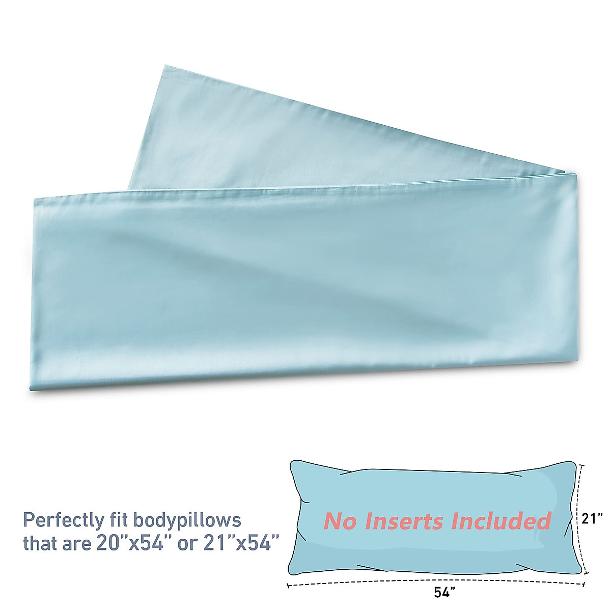 Leeden Body Pillow Cover, 100% Cotton, 800 Thread Count, Soft Breathable Long Pillow Case, Envelope Closure (Light Blue, 21"x 54")