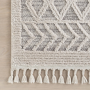 nuLOOM 9x12 Ansley Moroccan Tassel Area Rug, Light Grey, High-Low Textured Bohemian Design, Plush High Pile, Stain Resistant, For Bedroom, Living Room, Hallway, Entryway