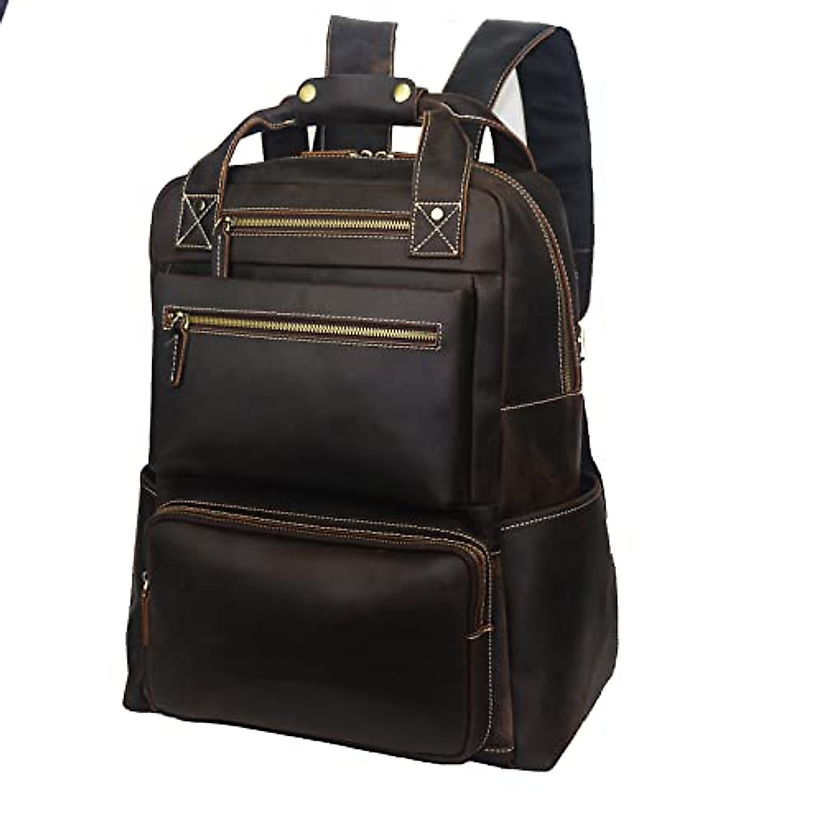 Leather Backpack for Men,Travel Backpack Men Laptop Backpack Trolley Sleeve,Rucksack Men Fits 15.6 Inch Notebook,Brown (Classic Black)