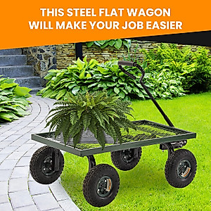 Juggernaut Carts Outdoor Beach Wagon and Garden Cart with Wheels, Steel Mesh Design, and 1000 Pound Load Capacity, Green