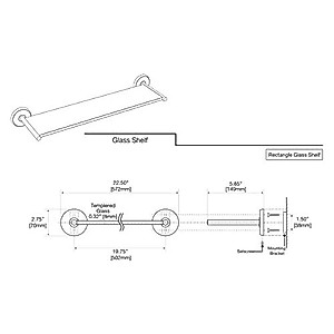 Gatco 5077MX Desinger II Glass Shelf, Matte Black/Wall Mounted 22.50" x 5.85" Tempered Glass Shelf