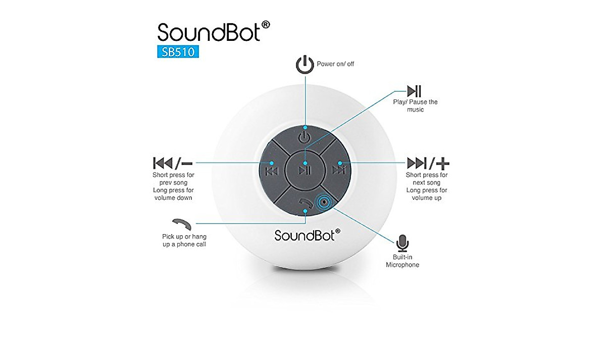 Soundbot SB510 HD Bluetooth Shower Speaker - Waterproof