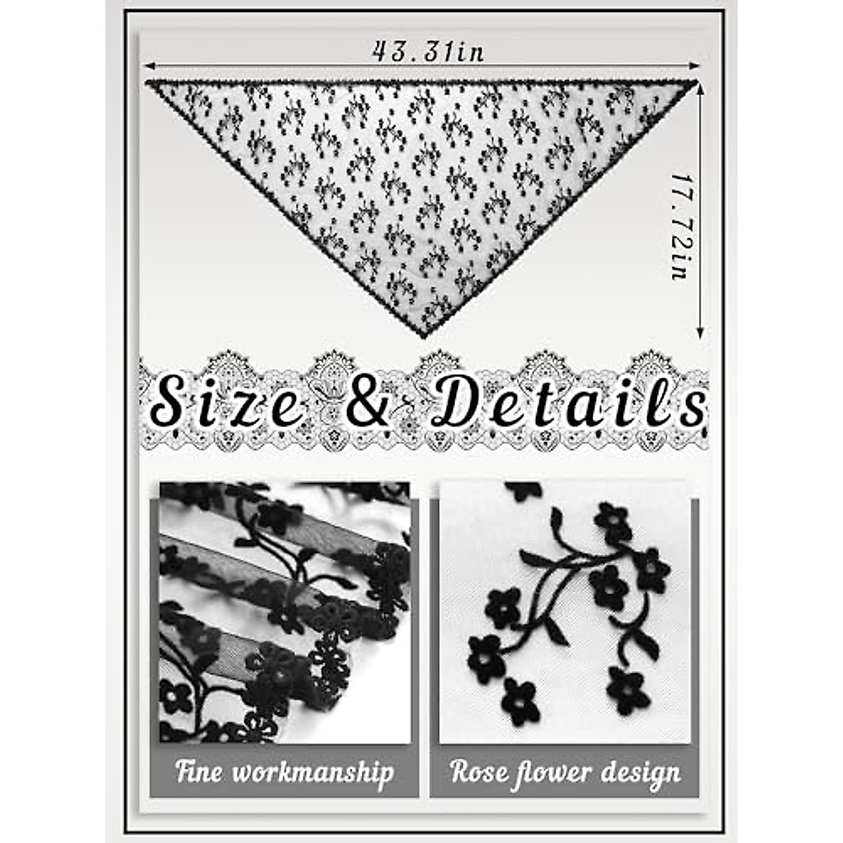 Boao 2 Pieces 1950s Retro Lace Scarf Triangle Neck Scarf Embroidered Lace Wrap Hair Wrap for Women (Stylish)