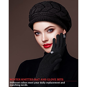 Newcotte 8 Pcs Women Hats Gloves Winter Set, Warm Girls Cap Beanie Hat Knit with Visor Snow Ski Caps and Touch Screen Gloves