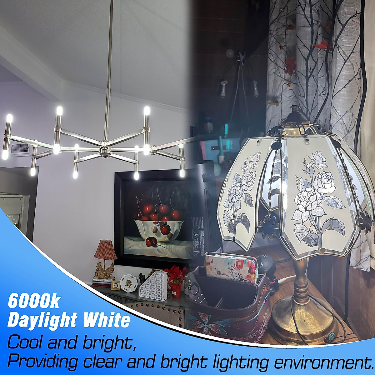 Heifymi E12 40 Watt Equivalent LED Bulbs 6000K Daylight White 450lm 4W 120V LED Candelabra Bulb with T6 C7 E12 Small Base for Wall Sconces Pendant Chandelier Ceiling Fan Lighting, Non-Dimmable, 4 Pack