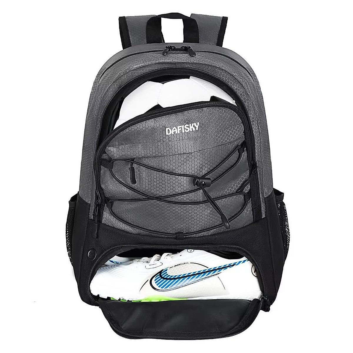 DAFISKY Youth Soccer Backpack - Soccer Bag with Shoes and Ball Compartment Sports Bag for Basketball Volleyball Football, Gray