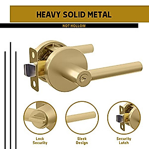 Mega Handles Entrance Handle I Entry Lever Door Handle - Heavy Duty Square Locking Lever Set for Left or Right-Handed Doors - Interior/Exterior Door Levers - Satin Brass