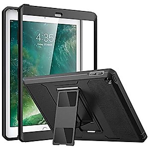 MoKo Case Fit 2018/2017 iPad 9.7 6th/5th Generation - [Heavy Duty] Shockproof Full Body Rugged Hybrid Cover with Built-in Screen Protector Compatible with Apple iPad 9.7 Inch 2018/2017, Black