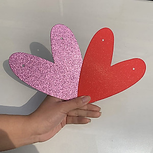 SaktopDeco Red Pink Glitter Heart Garland Banner Valentines Day Banner for Romantic Wedding Anniversary Party Fireplace Decorations