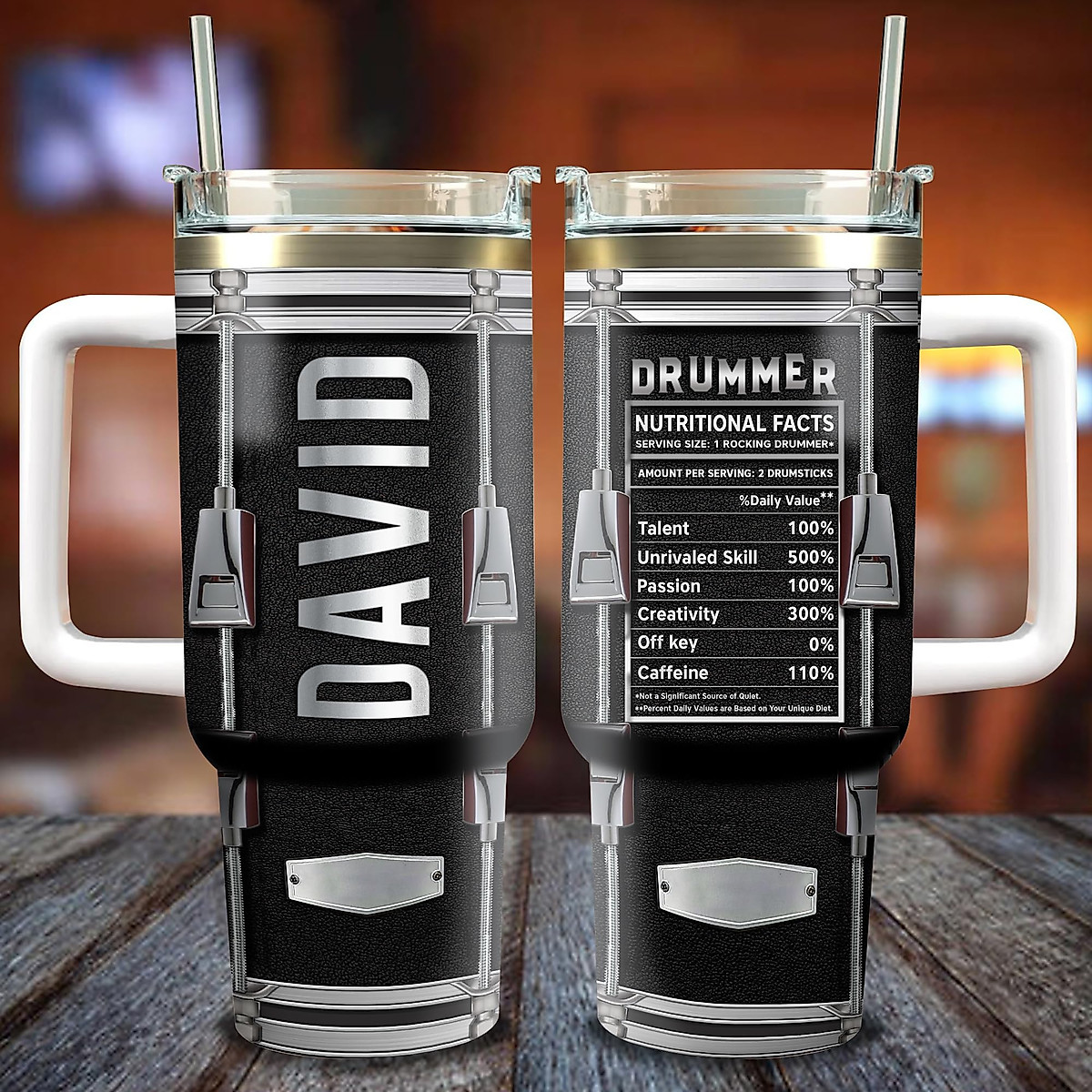 WAZONE Personalized Drum Tumbler Cup With Lid 40oz Custom Name Double Wall Vacuum Thermos Insulated Travel Mug Drumming Music Gifts Birthday For Drummer Drum Player Friends Colleagues
