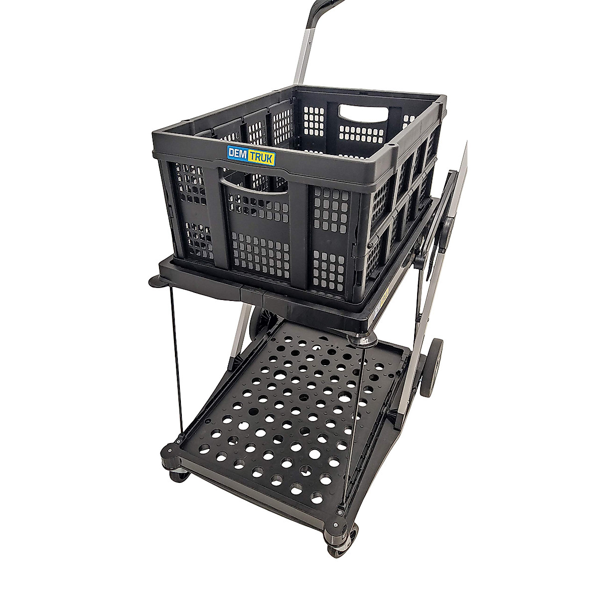 X-Truk Collapsible Utility Cart – 2-Shelf, Adjustable Shopping Cart Converts to a Dolly – Lightweight, High-Capacity Storage Cart Wagon with Removable Basket Carries up to 165 Lbs by SalesMaker Carts