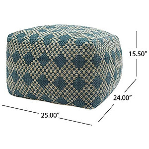 Christopher Knight Home Adagio Outdoor Boho Handcrafted Large Rectangular Pouf, Beige, Teal