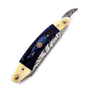 Hand Made Damascus Steel Straight Razor Folding Razor With Shaving Ready Classic Barber Blade Edge, Men Straight Razor, Leather Case + Strop, Close Shave, Great Gift R-17