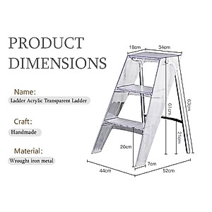 Folding Step Stool for Adults 3 Step LadderStep Stool Acrylic Chair with Anti-Slip Platform and Steel Frame, Storage Shelf for Garden Kitchen Library