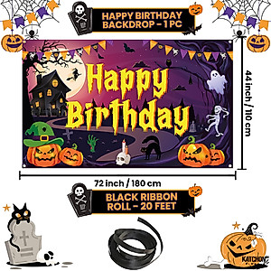KatchOn, Happy Birthday Halloween Banner - XtraLarge, 72x44 Inch | Purple Halloween Birthday Banner for Halloween Birthday Party Decorations | Halloween Backdrop, Halloween Birthday Party Backdrop