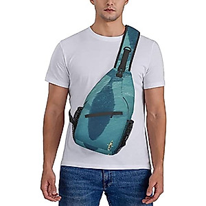 Stylish Chest Sling Bag A Man On A Boat Floating Next to A Huge Whale,Crossbody Shoulder Backpack Adjustable Chest Bag Lightweight Casual Daypack for Men Women Outdoor Sports Biking Climbing