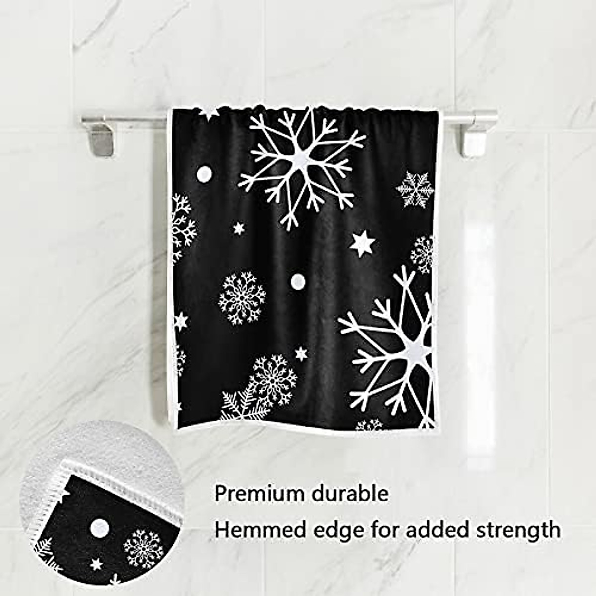 Winter Snowflake Soft Hand Towels for Bathroom 30X15,Decorative Black and White Kitchen Dish Fingertip Towels Washcloth for Guest Gift Home Family