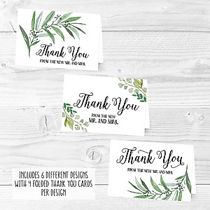 24 Greenery Wedding Thank You Cards With Envelopes Wedding Thank You From The New Mr And Mrs Cards - Mr And Mrs Thank You Cards Wedding With Envelopes, Bride Thank You Wedding Cards With Envelopes