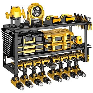 jsyonii Power Tool Organizer Wall Mount - 8 Drill Holder Wall Mount, 3 Layers Garage Tool Organizer Wall Mount, Heavy Duty Power Tool Rack, Cordless Tool Organizer, Utility Racks Shelf for Garage