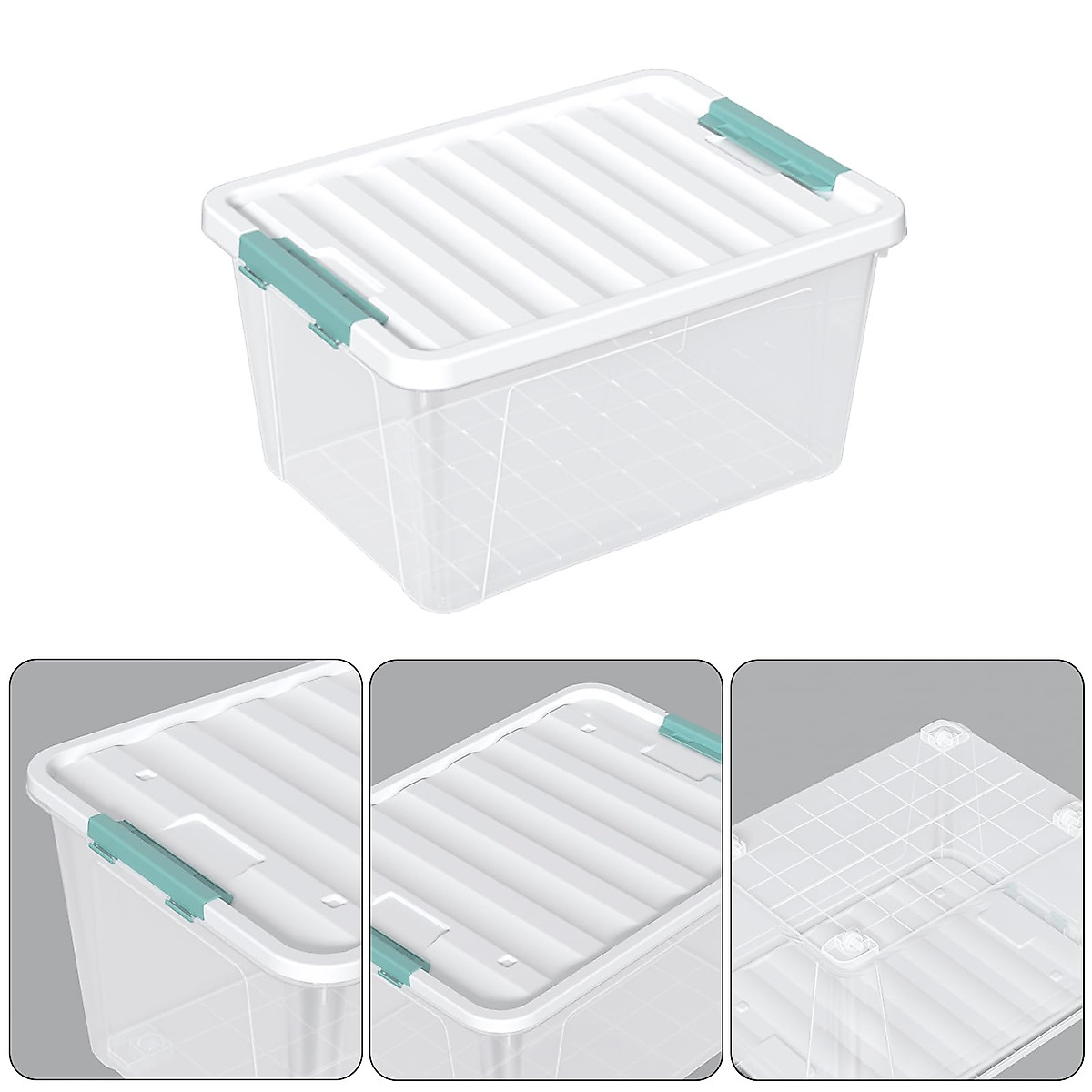 CadineUS 4-pack 35 Quarts Large Latching Storage Boxes, Clear Plastic Organizer Tote Bins with Lids