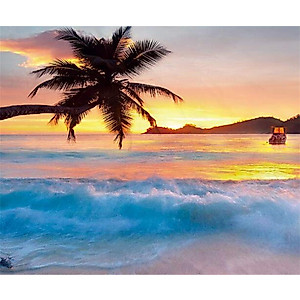 Ocean Duvet Cover Set Queen Size, Tropical Island with The Palm Trees and Sea Beach Nature Theme Print, A Decorative 3 Piece Bedding Set with 2 Pillow Shams, Turquoise Blue