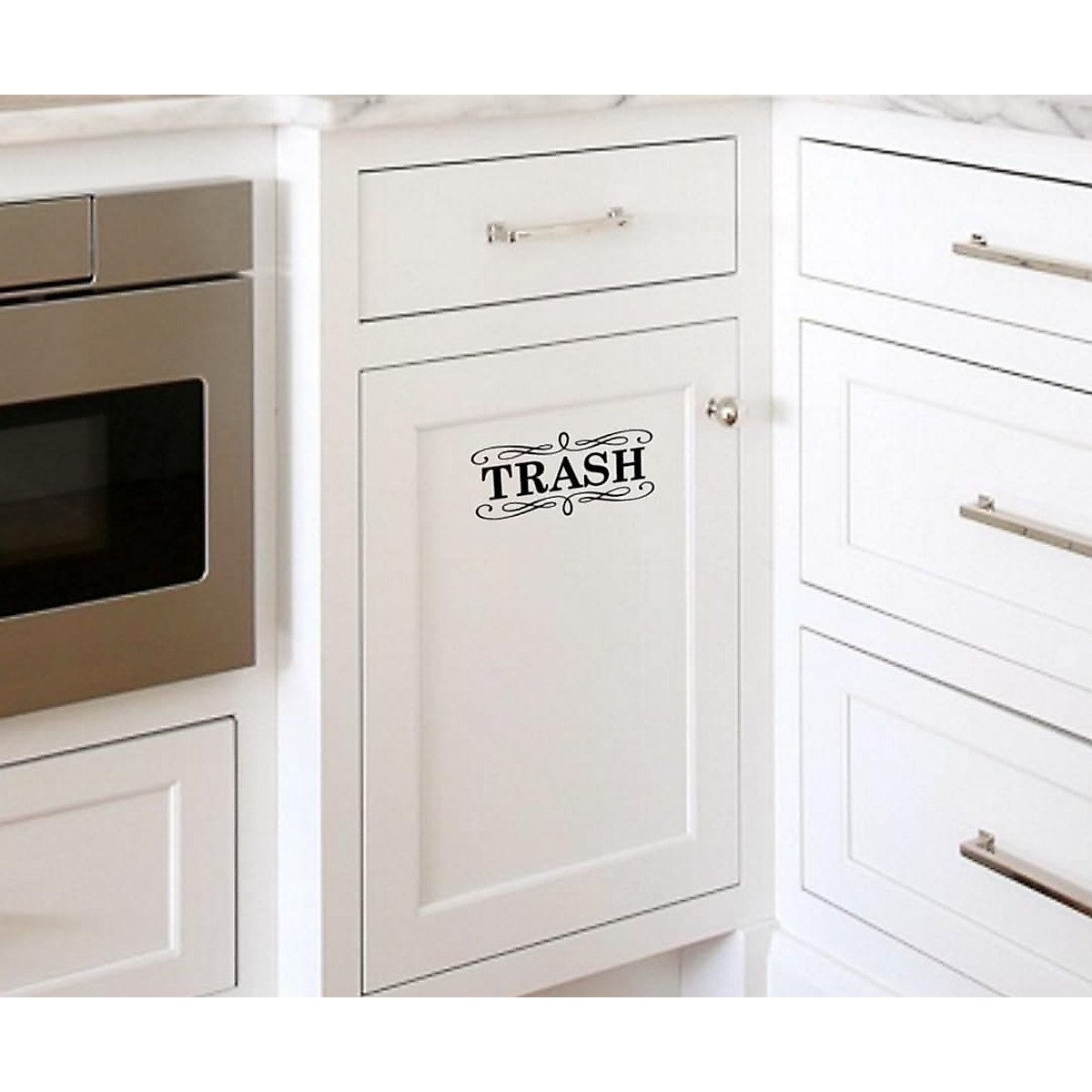 BERRYZILLA Trash Recycle Vinyl Decal Set 5.5" x 2.5" for Kitchen Cabinet Door Stainless Steel Trash Cans Elegant Script Handwriting Lettering Art Decor Sticker