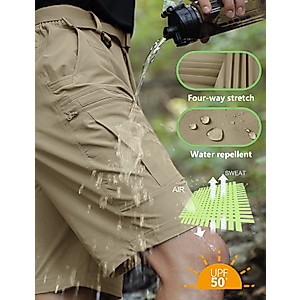 Shallowlulu Mens Cargo Hiking Shorts Water Resistant Quick Dry Lightweight Breathable Tactical Shorts with Nylon Belt(Mud 34W/10L)