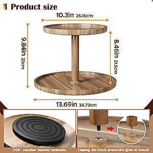 2 Tier Acacia Wooden Lazy Susan Organizer for Kitchen,Turntable for Cabinet,Turntable Organizer for Cabinet Pantry Table Organization-(10''+13'')