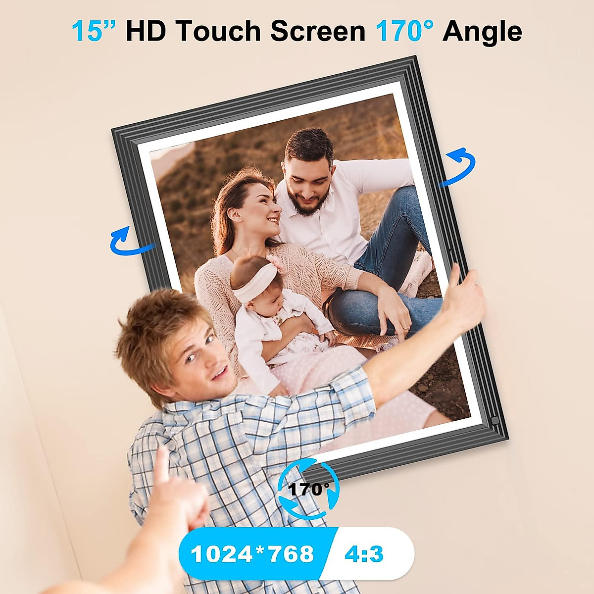 Digital Picture Frame 15-Inch Large Digital Photo Frame - 32GB WiFi Fullja Smart Frame, Remote Control, Full Function, Share Photos via App Email, Unlimited Cloud Storage, Wall Mounted for Home Decor