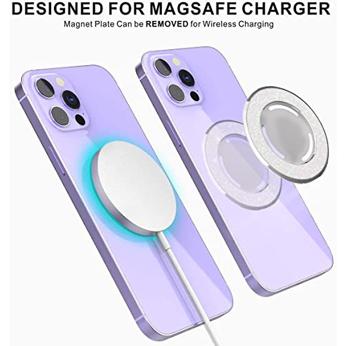 ROMSEA Glitter Compatible with Magsafe Socket Base Removable and Wireless Charging Compatible 【Base Only】 Works with Socket Grip, Phone Ring Holder Compatible with iPhone 14/13/12,Glitter White.