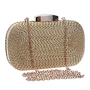 WANLIAN Womens Straw Clutch Summer Evening Handbag Beach Purse Woven Straw Bag Envelope Clutch (Gold)