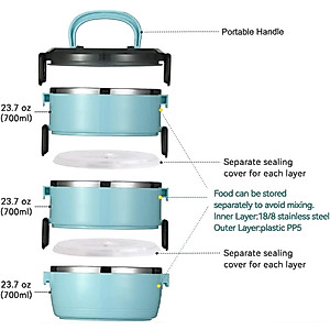 ArderLive Bento Lunch Box, Stackable Themral Insulated Lunch Container, Stainless Steel Leakproof Bento Box with Denim Lunch Bag & Cutlery for Adults(3 Layer,Blue)