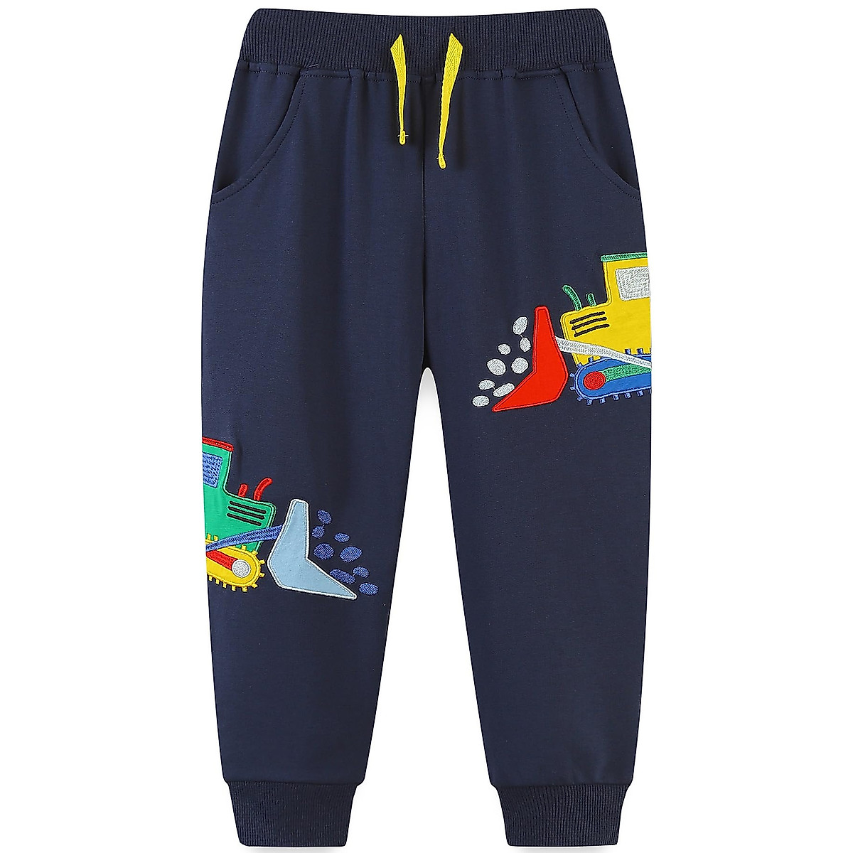 Bumeex Kids Little Toddler Boys Clothes Sweatpant Pants Cotton Jogger Sweat Pant Outfits Clothing Navy Dinosaur and Excavator 3t