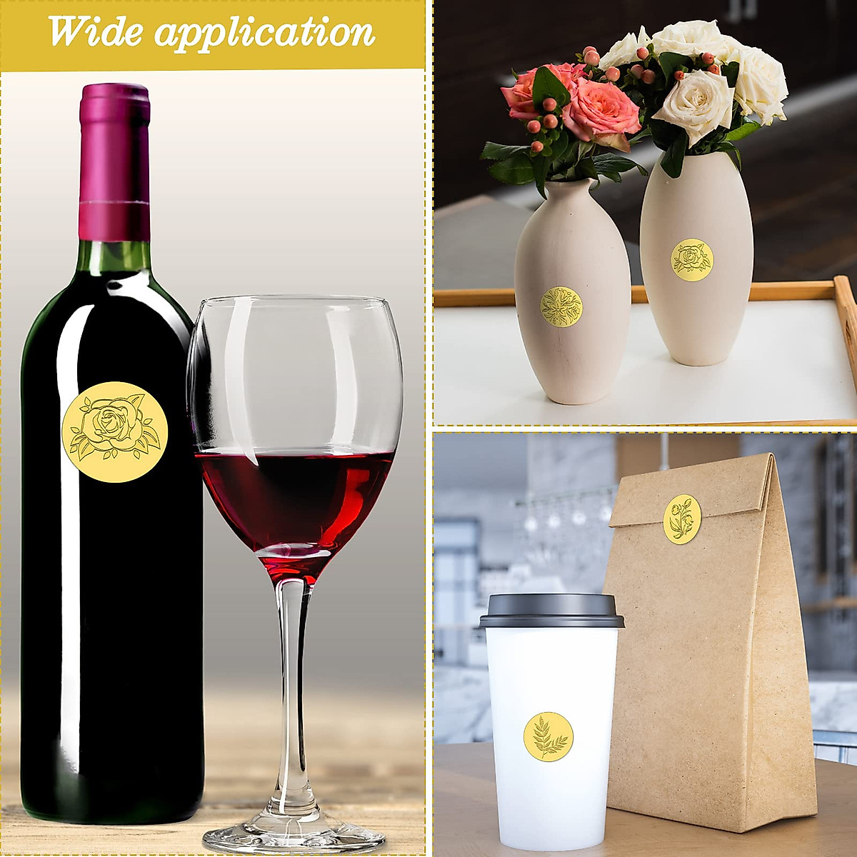 540 Pcs Gold Embossed Envelope Seals Stickers Flowers Plants Self Adhesive Seal Stickers Wax Seals Stickers for Wedding Invitations Greeting Cards Party Certification DIY, 6 Styles