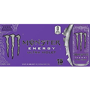 Monster Energy Ultra Violet, Sugar Free Energy Drink, 16 Ounce (Pack of 15)