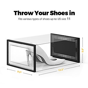 SEE SPRING X-Large Shoe Storage Box Fit Size 11, Clear Plastic Stackable Shoe Organizer for Closet, Space Saving Foldable Shoe Rack Sneaker Container Bin Holder, 12 Pack Black