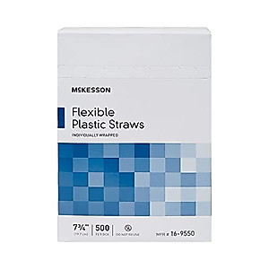 McKesson Flexible Plastic Straws, Individually Wrapped, 7 3/4 in, 500 Count