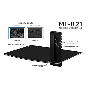 Mount-It! Floating Wall Mounted Shelf Bracket Stand for AV Receiver, Component, Cable Box, Playstation4, Xbox1, VCR Player, Blue Ray DVD Player, Projector, Load Capacity 17lbs, One Shelf