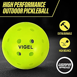 Vigel Premium Outdoor Pickleball Balls Set of 4 - USAPA Approved, Tournament and Competition play, Perfectly Balanced, High Bounce, True Flight, Durable, 40 Hole Pickleball, Ideal for All Skill Levels