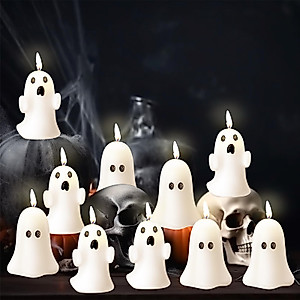 MTLEE 12 Pcs Large Halloween Ghost Candles 3 Inch Candles for Home Dinner Table Decoration Gifts Ghost Soy Candles for Halloween Party Supplies(Ghost)